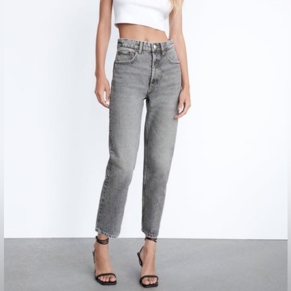 Zara | Jeans | Nwt Zara High Rise Straight Jeans Black Gray Wash Sz 8 ...